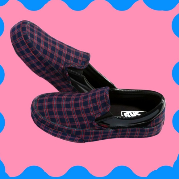 Vans | Shoes | Vans Slip On Platform Sneakers Blue Plaid | Poshmark